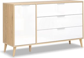 Komoda s 1 dveřmi a 3 zásuvkami lesklá bílá / dub cremona Olivia
