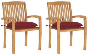 Zahradní židle 2 ks vínové podušky masivní teak 3063276