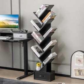 Costway Knihovna 10 Tier Tree Book se zásuvkou na podlaze stojícím úložným