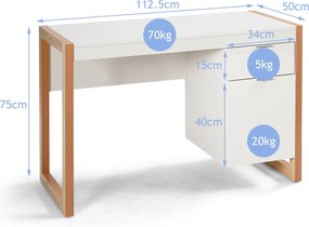 Costway Moderní počítačový stůl s úložnou skříňkou – 112,5 × 50 × 75 cm