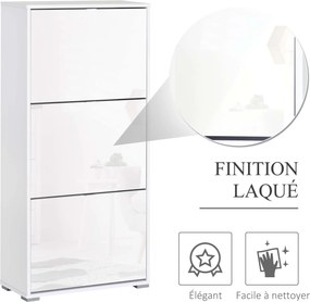 HOMCOM Skříň na boty s 3 výklopnými dvířky a 3 přihrádkami, dřevo 60L x 26Š x 124V cm, vysoce lesklá bílá
