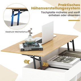 Costway Konferenční stolek výškově nastavitelný se zvedací stolní deskou a 3