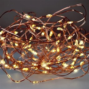 SOLIGHT Vánoční řetěz měděný, 100x mini LED, 10m, 3 x AAA, teplé světlo