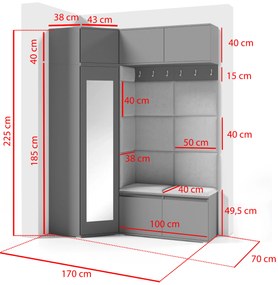 Eka Předsíňová stěna s čalouněnými panely Trinity 38 - Grafit / Rubínová 2324