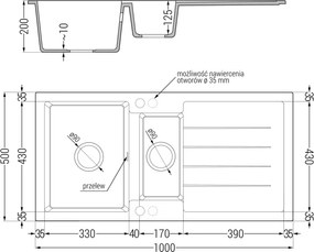 Mexen Andres, 1,5-komorový granitový dřez 1000x500x200 mm a dřezová baterie Elia, černá, 6515-77-670101-70-B