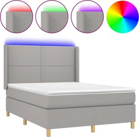 Box spring postel s matrací a LED světle šedá 140x190 cm textil 3138789