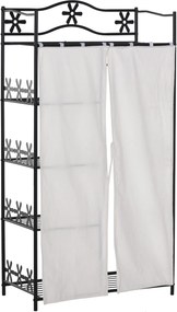 HOMCOM Šatní skříň pro dospělé s 5 policemi, oblečení a šatní tyčí, 84L x 42W x 159H cm, kovová černá s 2 bílými závěsy
