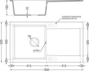 Mexen Leo - dřez granitový 90x50cm, 1-komorový, černá, 6501901010-77