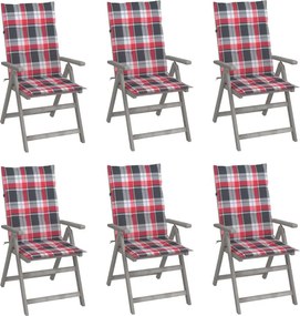 vidaXL Zahradní polohovací židle 6 ks s poduškami masivní akácie [3065328] Barva: Vzor červená kostka