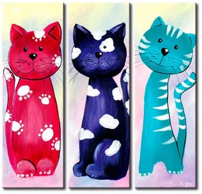 Obraz Kočičí šílenství (3-dílný) - barevný motiv se zvířaty pro děti