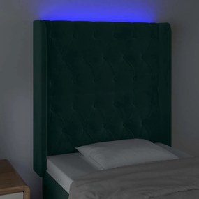 Čelo postele s LED tmavě zelené 83 x 16 x 118/128 cm samet 3124417