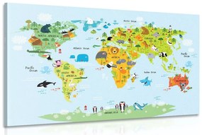 Obraz dětská mapa světa se zvířátky - 120x80 cm