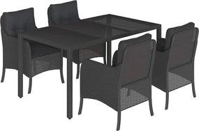 5dílný zahradní jídelní set s poduškami černý polyratan 3211850