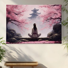 Obraz na plátně - Yuki medituje mezi Sakurami, chrám Japonsko FeelHappy.cz Velikost obrazu: 180 x 120 cm