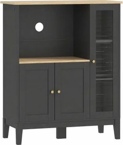HOMCOM skříňka na mikrovlnnou troubu do kuchyně s 1 přihrádkou, 3 dveře průchod pro kabel, 80 x 35 x 97 cm, černá a dřevěný vzhled