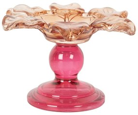 Růžový skleněný svícen květina Colorful Garden - Ø 14*9 cm