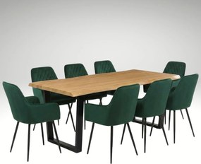 Vikio Jídelní set pro 8 osob 180x90 cm dub noha U zelená židle s područkami VJS168-8Z