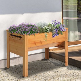 Vyvýšený záhonový truhlík na bylinky Outsunny ze dřeva s odtokovým otvorem a háčky, truhlík na nohy 124x60x81 cm v přírodní barvě | Aosom.de