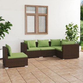 vidaXL 5dílná zahradní sedací souprava s poduškami polyratan [3102314] Barva: Hnědá a zelená