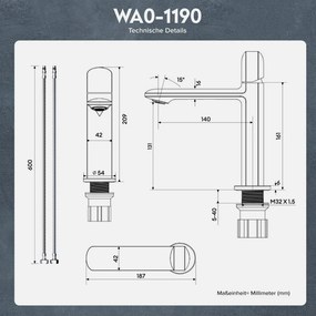 design umyvadlová baterie DOPORRO WAO 2 - zlatá