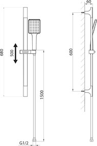 Sapho sprchová souprava hranatá ruční sprcha posuvný držák 680 mm černá matná SC815B