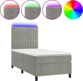 Box spring postel s matrací a LED světle šedá 90x190 cm samet 3136215