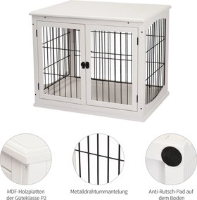 PawHut bouda pro psy přepravní box pro malá zvířata v interiéru 81 x 58,5 x 66 cm z MDF a kovu v bílé barvě, ideální pro domácí zvířata | Aosom.de