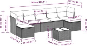 8dílná zahradní sedací souprava a podušky světle šedá polyratan 3249881