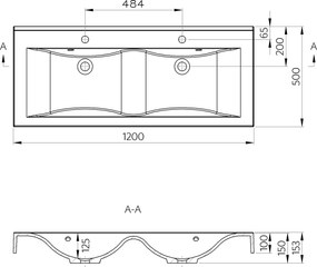 Sapho Sapho, FLAVIA dvojumyvadlo 120x50cm, litý mramor, bílá, 68121