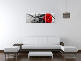 Gario Obraz s hodinami Červená růže - 3 dílný Rozměry: 30 x 90 cm