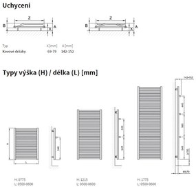 Isan Avondo topný žebřík 1775/500 DLNN17750500 Barva ISAN: Slonová kost RAL 9001 (04)