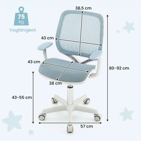 Costway Výškově nastavitelný dětský psací stůl + dětská otočná židle set – modrý