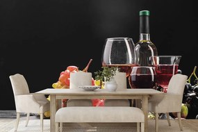 Tapeta sklenice vína a hrozny - 150x100 cm