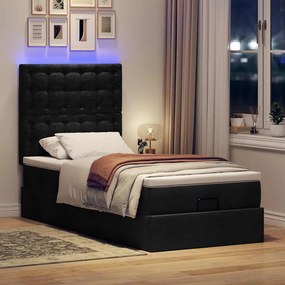 Osmanská postel s matrací &amp; LED černá 80x200cm látka 3314129