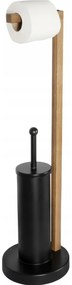 Erga Aurora Black, toaletní WC kartáč s dřevěným držákem na WC papír na postavení 19x19x72,5 cm, hnědá-černá, ERG-SEP-1004SEPSTLUNA