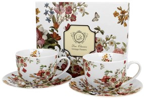 DUO VINTAGE FLOWERS WHITE Šálek s podšálkem 280 ml - set 2 ks