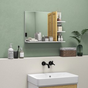 HOMCOM Moderní Zrcadlo do Koupelny Obdélníkové Nástěnné Zrcadlo se 4 Úložnými Policemi pro Makeup 45x15x58.5 cm Bílá