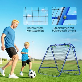 HOMCOM fotbalová odrazová branka odrazová síť nastavitelná na obou stranách 5 úrovní ocelová modrá 100 x 95 x 90 cm pro trénink a hru | Aosom.de
