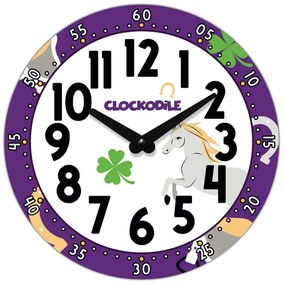 CLOCKODILE Dětské nástěnné hodiny fialové s koněm 25cm CCT0030