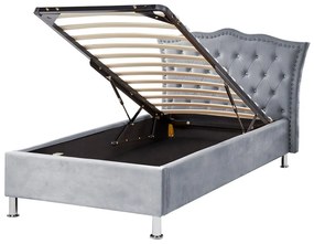 Sametová postel s úložným prostorem 90 x 200 cm šedá METZ Beliani