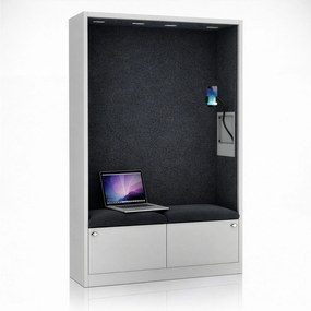 Kancelářská akustická kabina se sedátkem a USB-C portem, korpus šedý / sedák tmavě šedá, 1150 mm: SALLY MentalBox