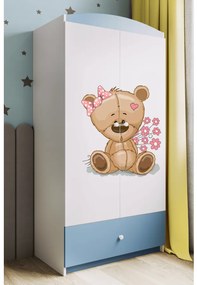 Dětská skříň Babydreams 90 cm méďa s kytičkami modrá