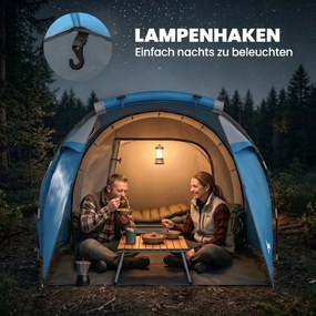 Outsunny tunelový stan pro 2-3 osoby 190T kempinkový stan s kolíky, sklolaminát a polyester, světle modrý, 426x206x154cm| Aosom