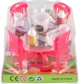 TEDDIES Nábytek pro panenky - stůl a židle s doplňky / Plast / 3 barvy