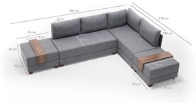 Designová rohová sedačka Ramesha 280 cm šedá - pravá