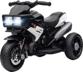 HOMCOM Elektrická Motorka pro Děti od 3 Let, 6V, Napájená Baterií, s Svetly, Hudbou, Klaksonem a Širokými Pneumatikami, Rychlost 3 km/h, Černá