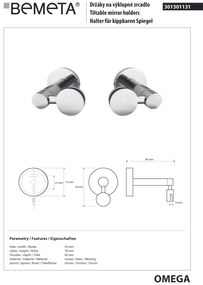 Bemeta Design OMEGA: Držáky na výklopné zrcadlo, 2 ks - 301501131