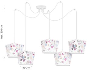 Dětské závěsné svítidlo Diamond Spider, 5x bílé textilní stínítko se vzorem