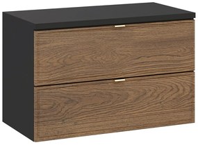 Závěsná skříňka pod umyvadlo Talia Casella s deskou 80 cm černý mat/dub casella