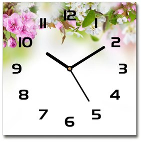 Wallmuralia Skleněné hodiny čtverec Jarní květiny 30x30 cm